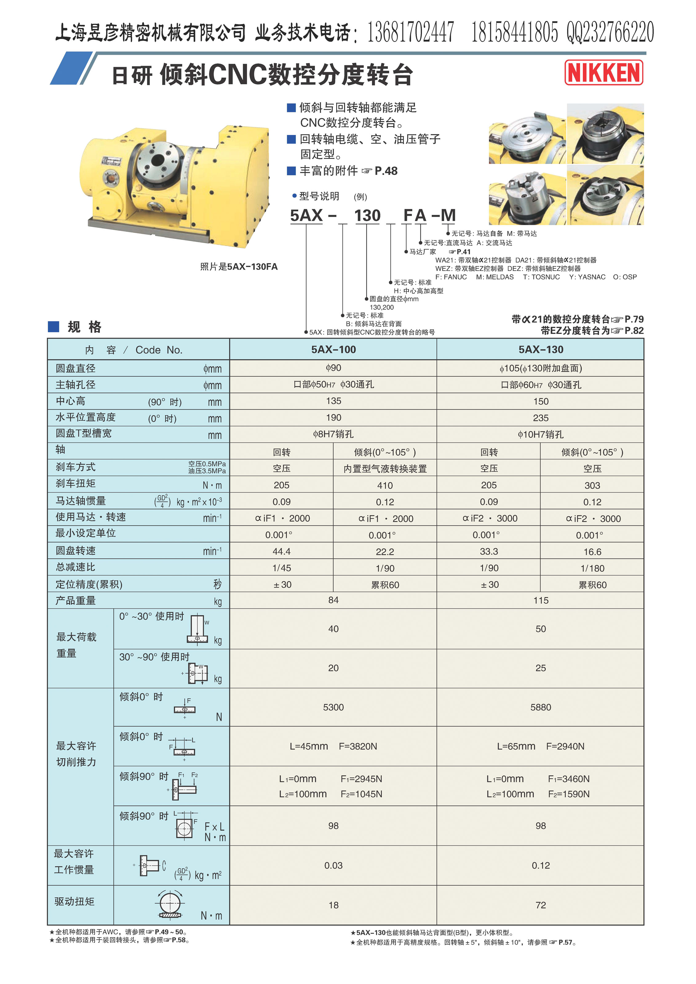 日研倾斜CNC数控分度转台5AX-100 130 - 上海昱彦精密机械有限公司